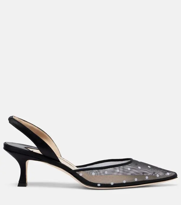 Manolo Blahnik Carolyne 50 Polka-dot Mesh Slingback Pumps - Black
