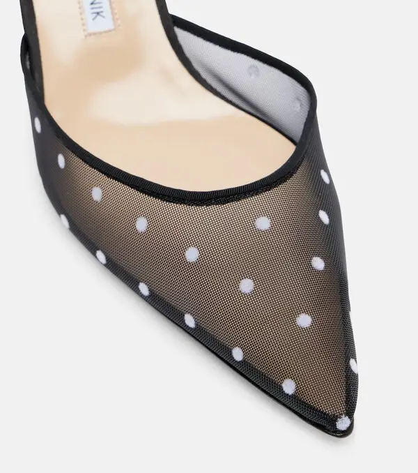 Manolo Blahnik Carolyne 50 Polka-dot Mesh Slingback Pumps - Black