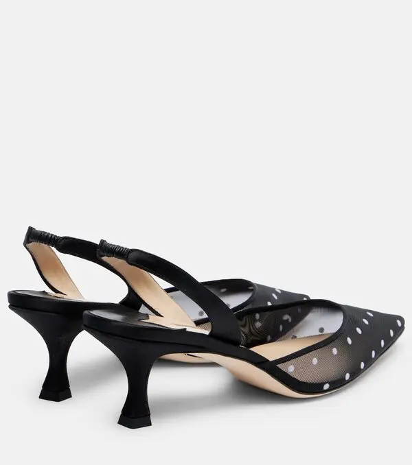 Manolo Blahnik Carolyne 50 Polka-dot Mesh Slingback Pumps - Black