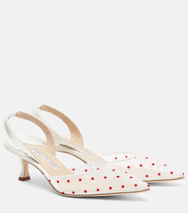 Manolo Blahnik Carolyne 50 Polka-dot Mesh Slingback Pumps - Multicoloured
