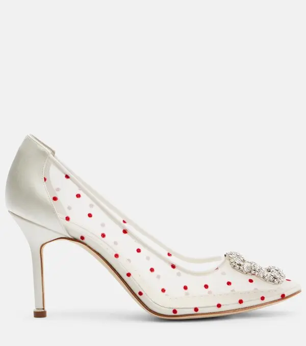 Manolo Blahnik Hangisi 90 Polka-dot Embellished Pumps