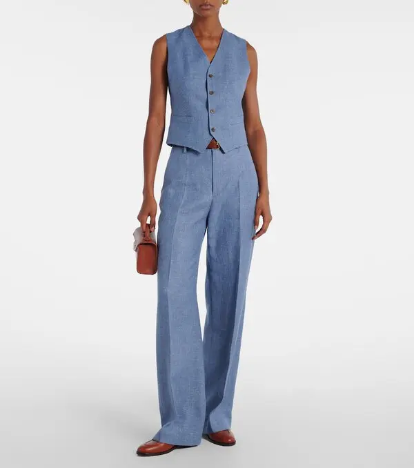 Polo Ralph Lauren Linen And Cotton Twill Wide-leg Pants