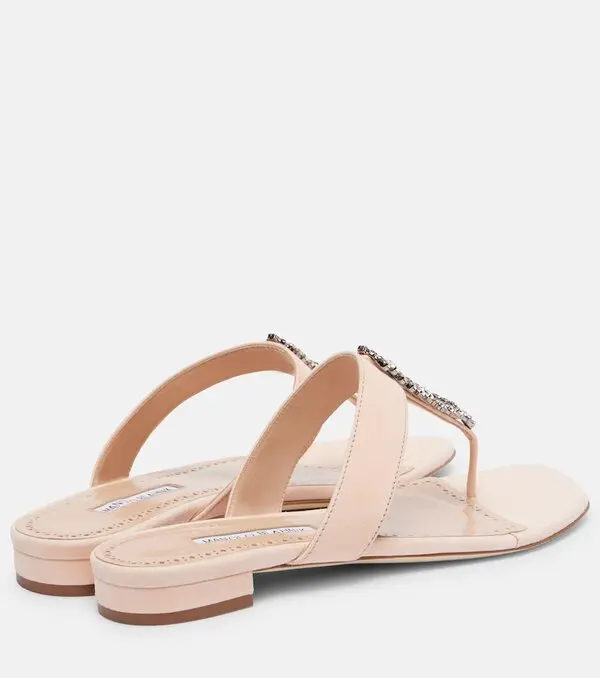Manolo Blahnik Bizaba Embellished Suede Thong Sandals - Pink