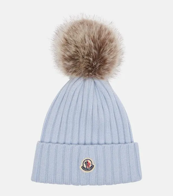 Moncler Ribbed-knit Virgin Wool Beanie - Blue