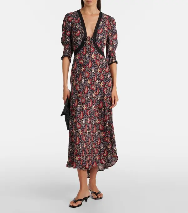 Rixo Amina Floral Crêpe De Chine Midi Dress - Multicoloured