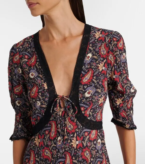 Rixo Amina Floral Crêpe De Chine Midi Dress - Multicoloured