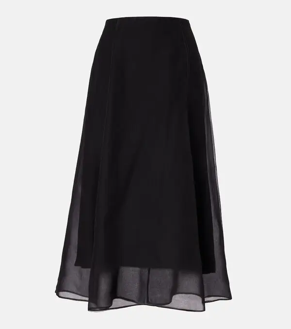 Brunello Cucinelli Silk Organza Midi Skirt - Black