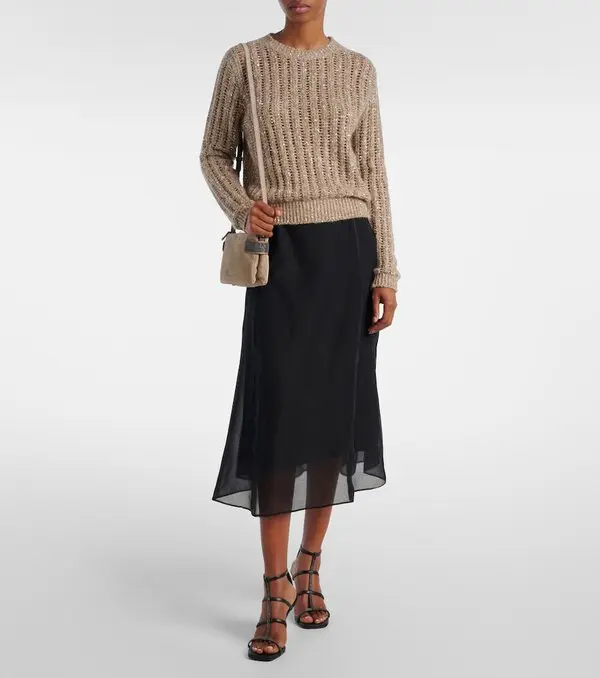 Brunello Cucinelli Silk Organza Midi Skirt - Black