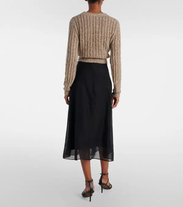 Brunello Cucinelli Silk Organza Midi Skirt - Black
