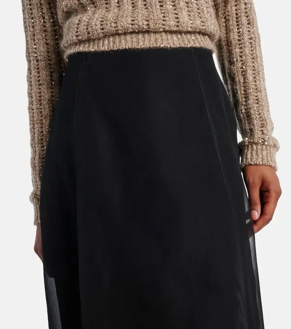 Brunello Cucinelli Silk Organza Midi Skirt - Black