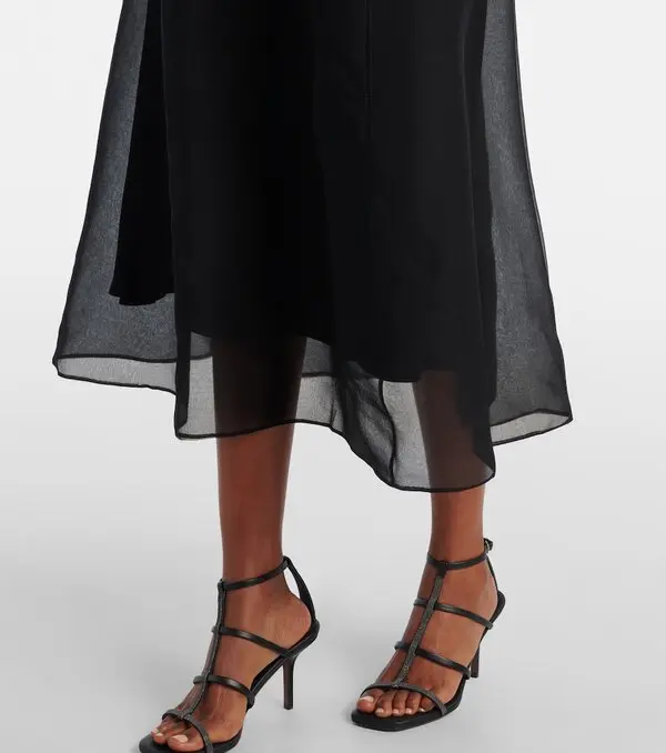 Brunello Cucinelli Silk Organza Midi Skirt - Black