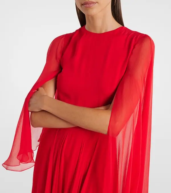 Givenchy Caped Draped Silk Chiffon Gown In Red | Editorialist