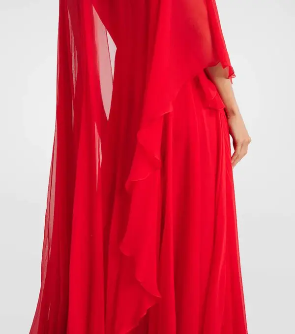 Givenchy Caped Draped Silk Chiffon Gown In Red