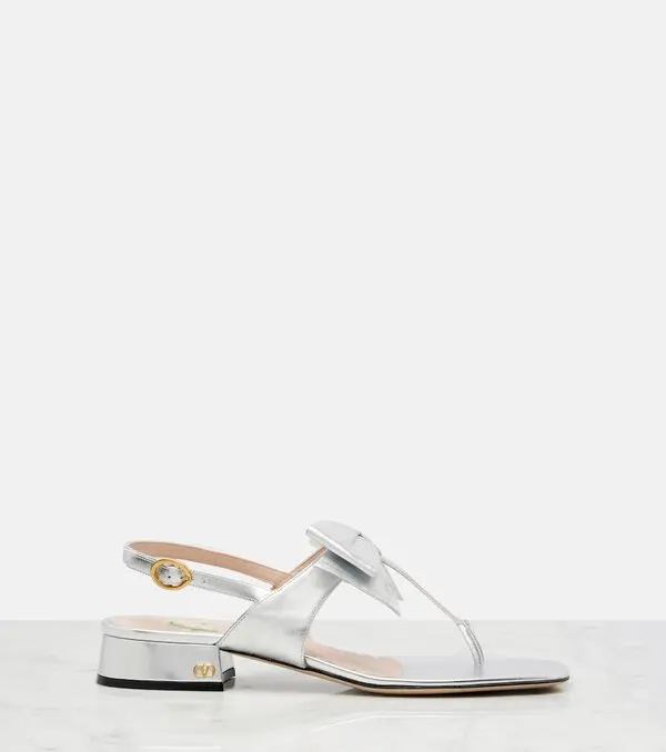 Valentino Garavani Bowow 25 Metallic Leather Thong Sandals