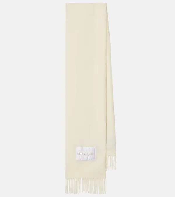 Moncler Logo Virgin Wool Felt Scarf - White