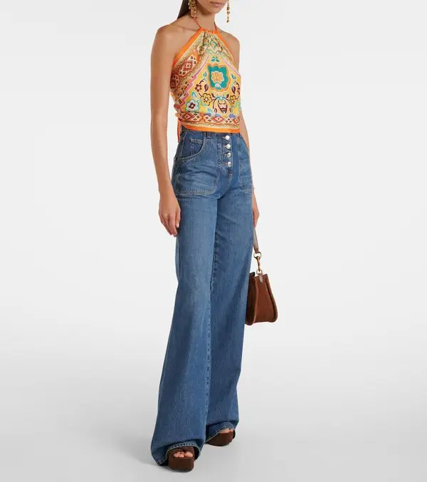 Etro Halterneck Printed Silk Top - Multicoloured