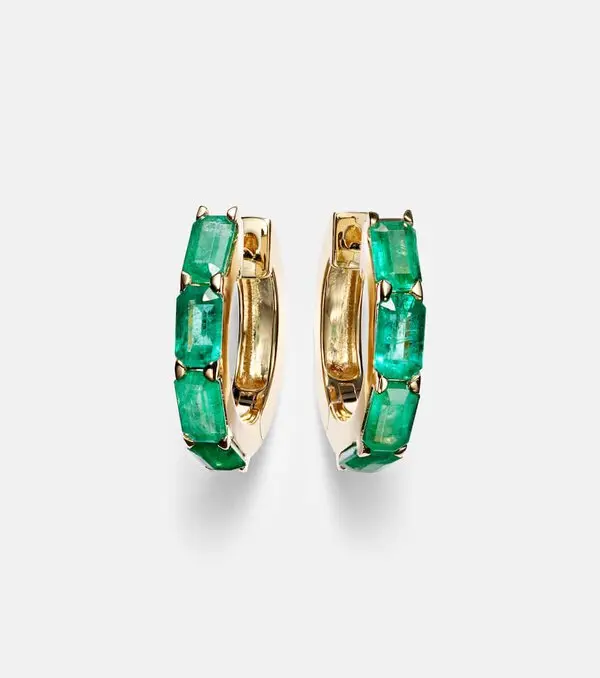 Shay Jewelry 18kt Yellow Huggie Earrings With Emeralds - Gold