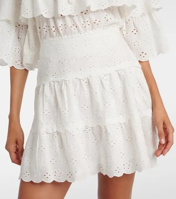Rixo Cassandra Scalloped Cotton Miniskirt