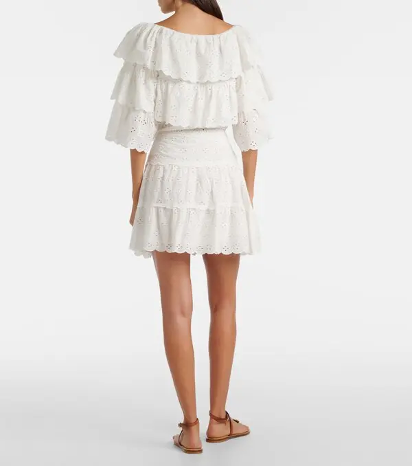 Rixo Cassandra Scalloped Cotton Miniskirt