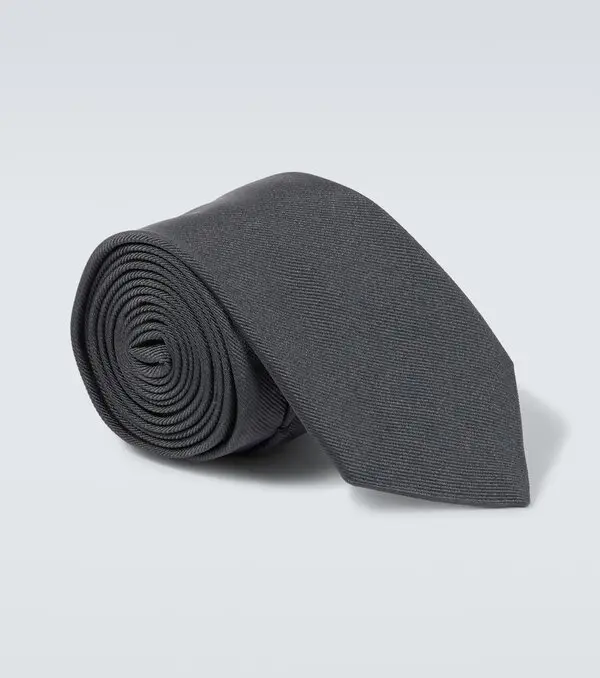 Prada Logo Silk Tie - Grey