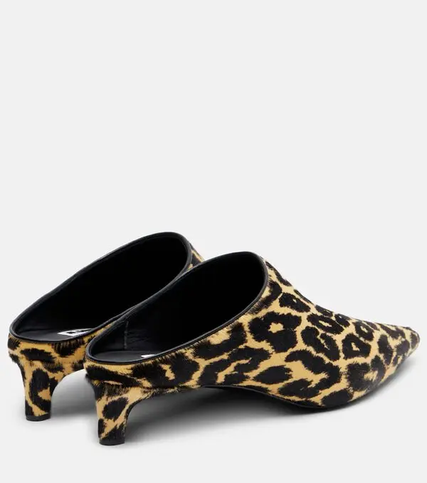 JIL SANDER Pointy Leopard-print Calf Hair Mules - Black