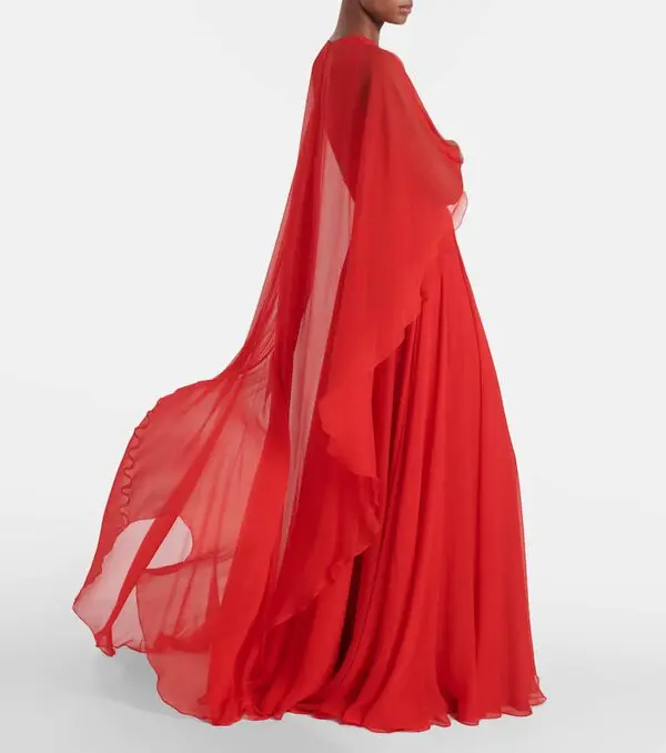 Givenchy Caped Draped Silk Chiffon Gown