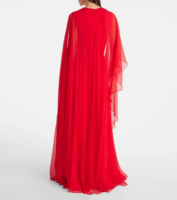 Givenchy Caped Draped Silk Chiffon Gown