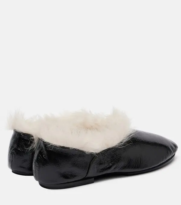 JIL SANDER Shearling-trimmed Leather Slip-on Shoes