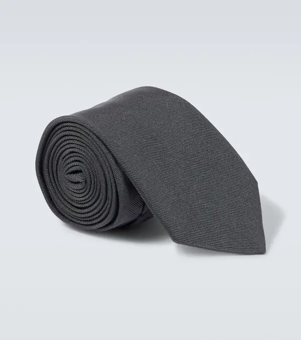Prada Logo Silk Tie - Grey