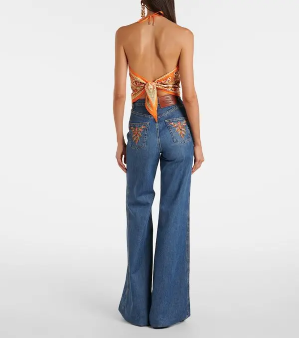 Etro Halterneck Printed Silk Top