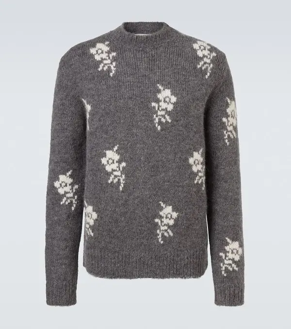 JIL SANDER Floral Intarsia Alpaca Wool-blend Sweater