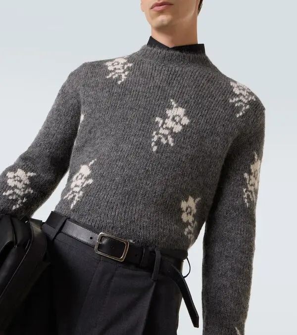 JIL SANDER Floral Intarsia Alpaca Wool-blend Sweater
