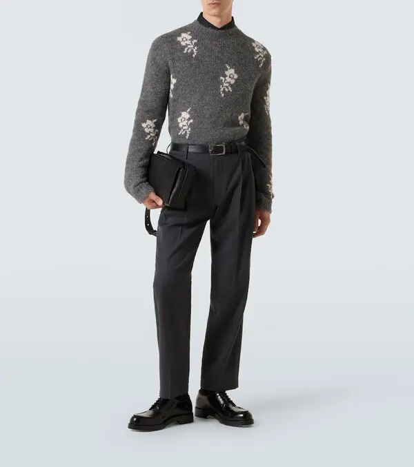 JIL SANDER Floral Intarsia Alpaca Wool-blend Sweater
