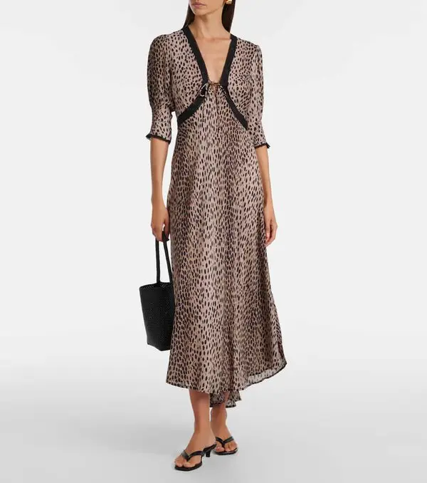 Rixo Amina Printed Crepe De Chine Midi Dress