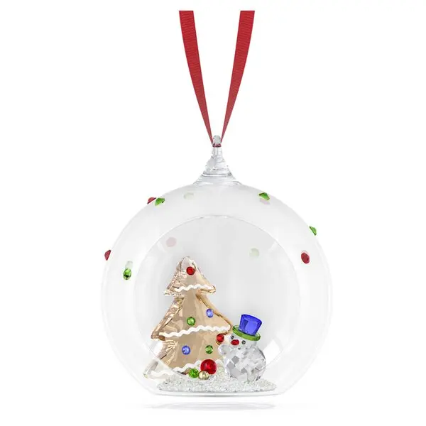 SWAROVSKI Holiday Cheers Tree And Snowman Ball Ornament - Gold Tone