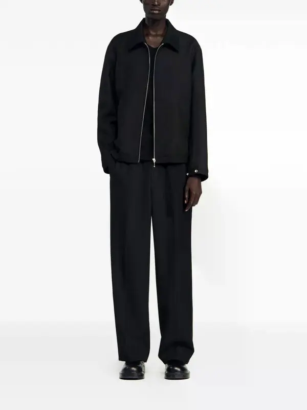 Sandro Wool Blend Zip-up Jacket With Shirt Collar - Black