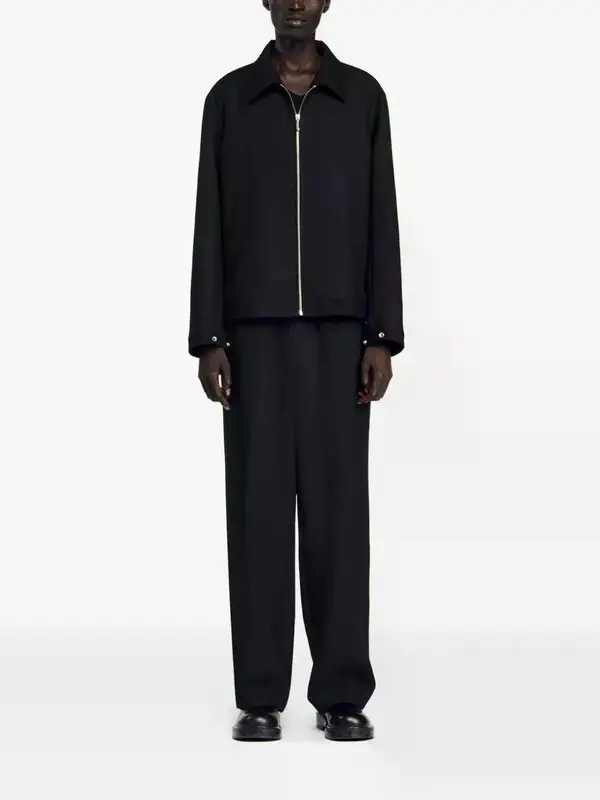 Sandro Wool Blend Zip-up Jacket With Shirt Collar - Black