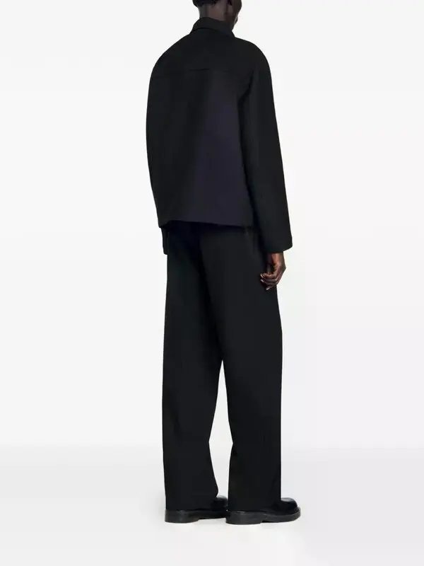 Sandro Wool Blend Zip-up Jacket With Shirt Collar - Black