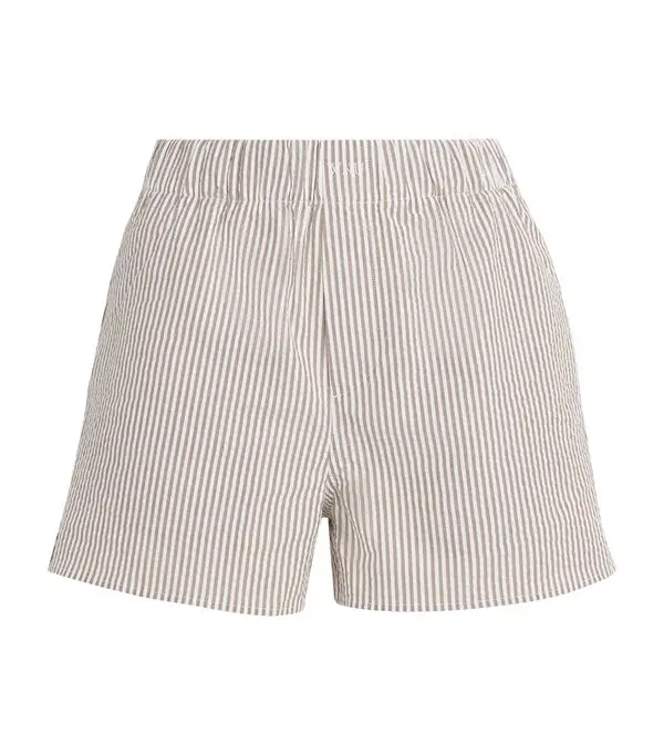 WITH NOTHING UNDERNEATH Cotton Striped Seersucker Boxer Shorts - Brown