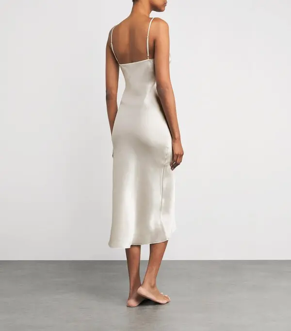 GILDA & PEARL Silk Lace-trim In My Boudoir Long Nightdress