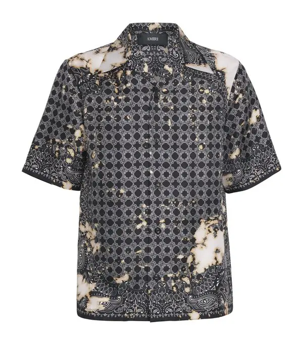 Amiri Silk Bleached Bandana Bowling Shirt - Black