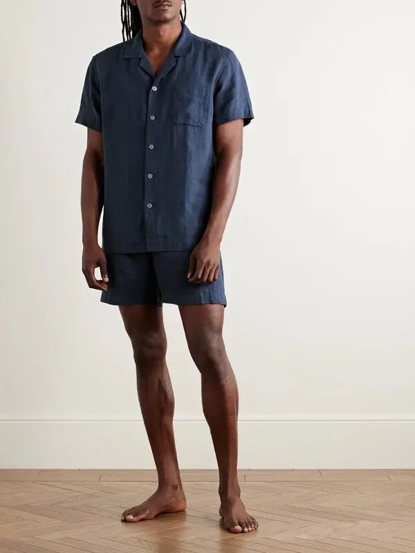 Derek Rose Sicily 1 Linen Pyjama Set - Blue