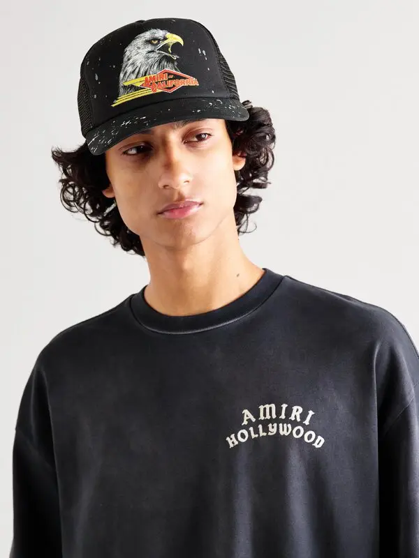 Amiri Paint-Splattered Printed Trucker Cap In Black - 40  display picture 1