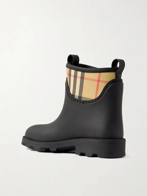 Burberry Checked Nylon-paneled Rubber Ankle Boots - Black