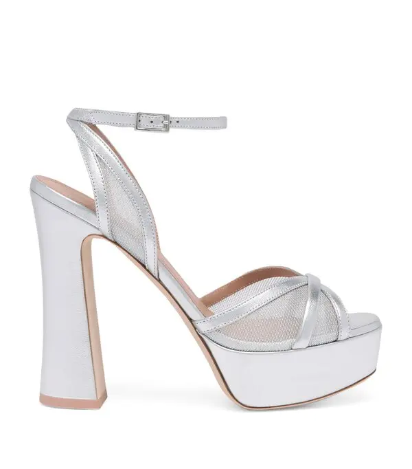 MALONE SOULIERS Metallic Mesh Sylvie Platform Sandals 125 - Silver