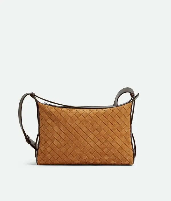 BOTTEGA  VENETA Intrecciato Suede Cross-body Bag With Top Handle - Amber/fondant