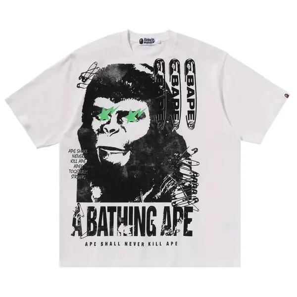A BATHING APE Garment Dye Multi Logo Relaxed Fit Tee - White
