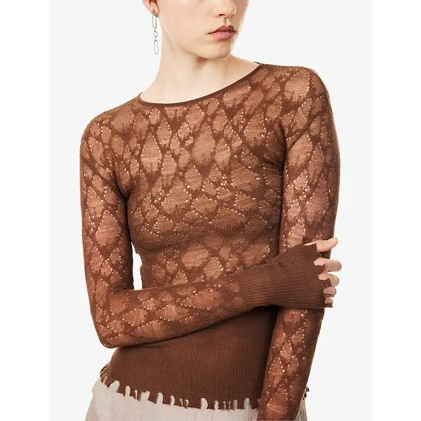 OUDE WAAG Lace Fine-knit Wool Top
