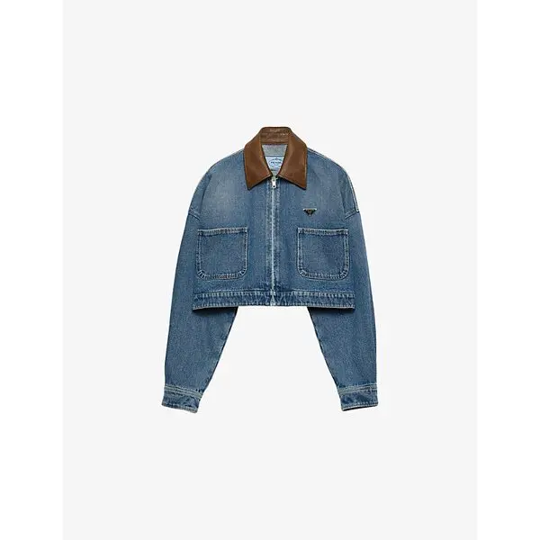Prada Contrast-collar Cropped Denim Jacket