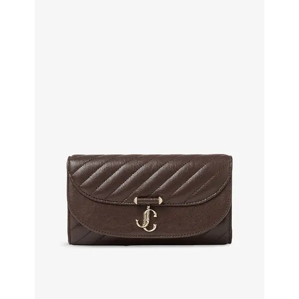 JIMMY CHOO Curve Quilted Leather Wallet-on-chain - Chocolate/shiny Gold